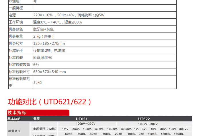 优利德UT621/UT622 双通道高精度数字交流毫伏表双指针电压表 - 伍陆电子